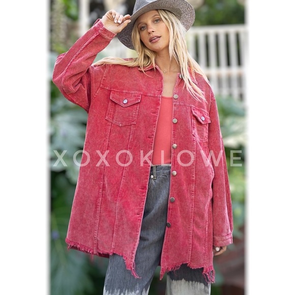 POL | Jackets & Coats | Pol Ruby Red Long Corduroy Boyfriend Jacket Oversized Fit | Poshmark